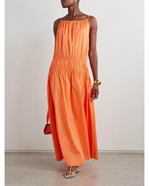 Another Tomorrow Gathered Tiered Organic Cotton-Poplin Maxi Dress in ...