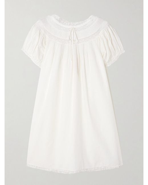 Doen Daphne Lace-Trimmed Pintucked Organic Cotton-Voile Mini Dress in ...