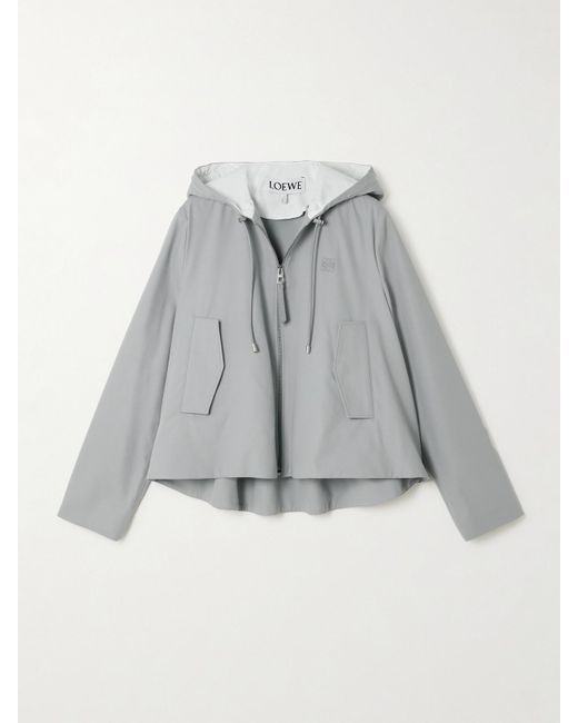 Loewe Cropped Hooded Embroidered Cotton-Twill Jacket in Gray | Lyst