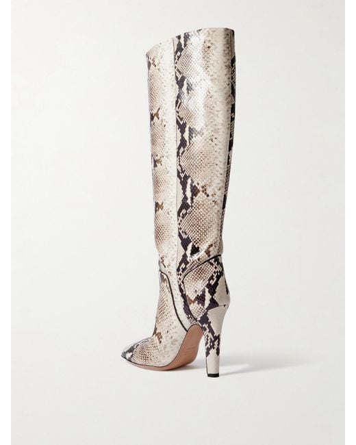 Paris Texas Elsa Buckled Snake-Effect Leather Knee Boots in White | Lyst UK