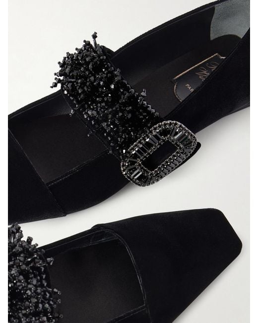 Roger Vivier Belle Vivier Embellished Velvet Mary Jane Pumps in Black ...