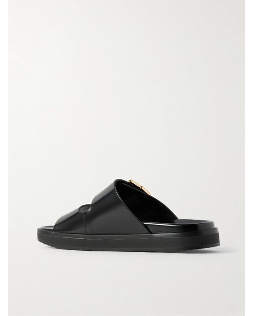 Givenchy Dad Glossed-Leather Sandals in Black | Lyst