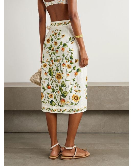 Agua Bendita Luna Floral-Print Linen Midi Wrap Pareo in Natural | Lyst UK