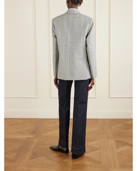 Victoria Beckham Double-Breasted Checked Wool Blazer in Grey | Lyst UK