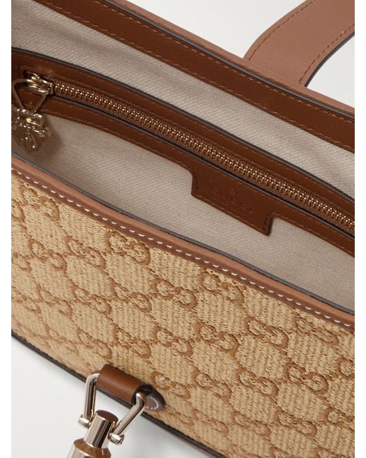 Gucci Jackie 1961 Logo-Jacquard Raffia And Leather Shoulder Bag in ...