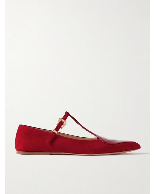 Gabriela Hearst Liv Patent Leather-Trimmed Suede Mary Jane Ballet Flats ...
