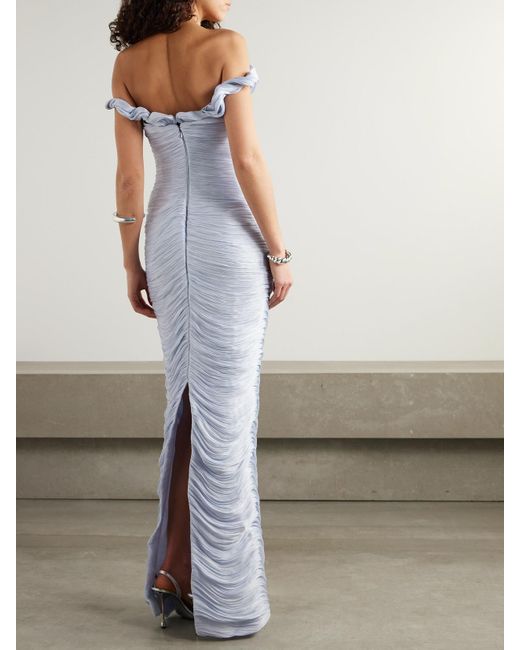 Marmar Halim Off-The-Shoulder Gathered Silk-Satin Gown in White | Lyst