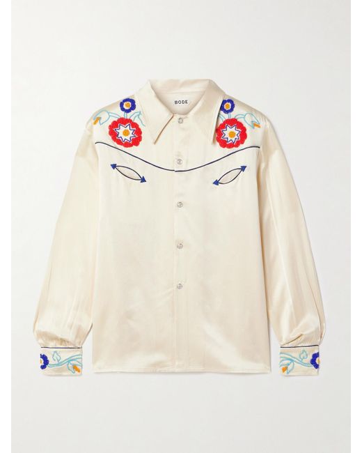 Bode Garden Party Bead-Embellished Embroidered Silk-Satin Shirt in ...