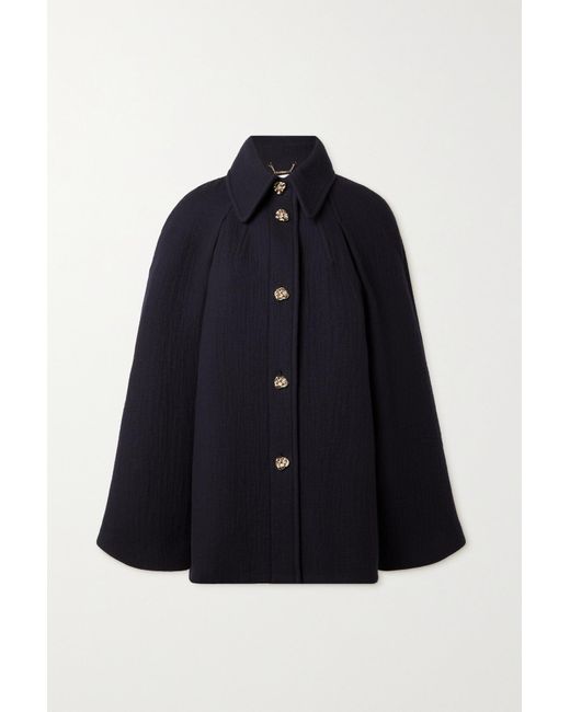 Chloé Cape-effect Wool Coat in Blue | Lyst