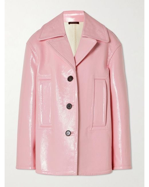 Gucci Oversized Crinkled Patent-Leather Coat in Pink | Lyst