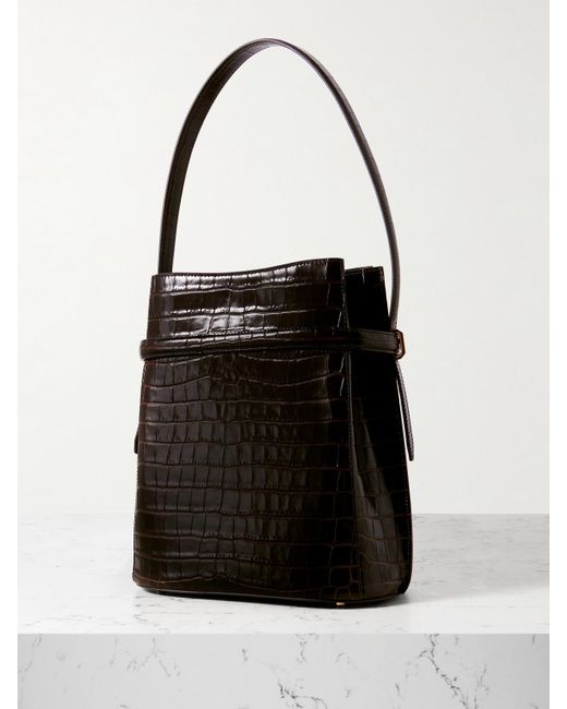 TOTEME Belted Croc-Effect Leather Tote in Black | Lyst