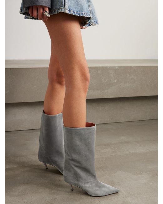 AMINA MUADDI Fiona Suede Boots in Gray | Lyst