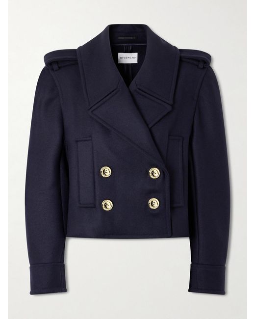 Givenchy Double-Breasted Cropped Melton Wool-Twill Jacket in Blue | Lyst UK