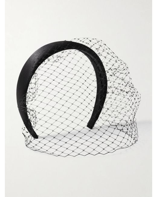 Jennifer Behr Kate Silk-Satin And Mesh Veiled Headband in Black | Lyst