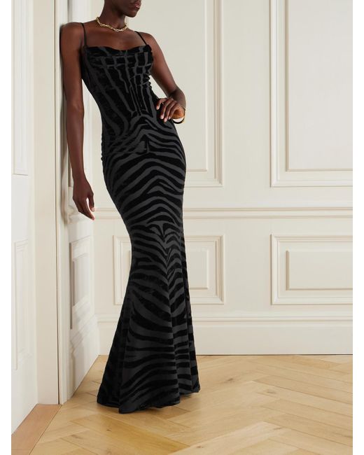 Balmain Devoré-Velvet Gown in Black | Lyst