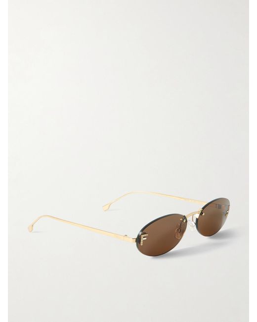 Fendi Oval-Frame Crystal-Embellished-Tone Sunglasses in Natural | Lyst