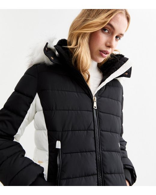 Cameo Rose Faux Fur Trim Hooded Puffer Jacket New Look in Black | Lyst UK