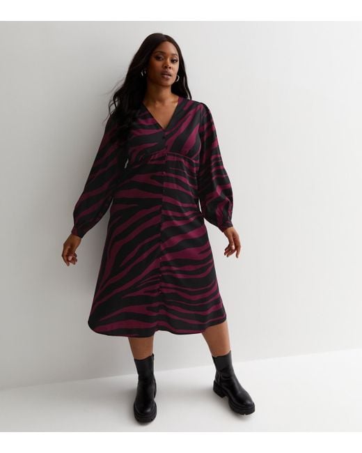New Look Plus Size Animal Print Puff Sleeve Midi Dress Curves in Red ...