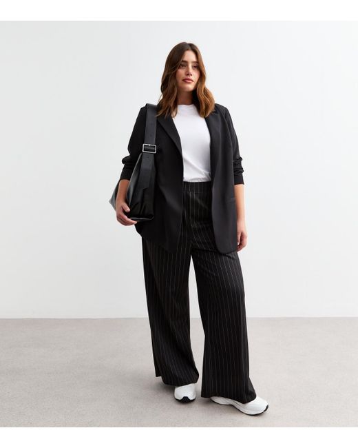 New Look Plus Size Pinstripe Wide Leg Trousers Curves in Black | Lyst UK