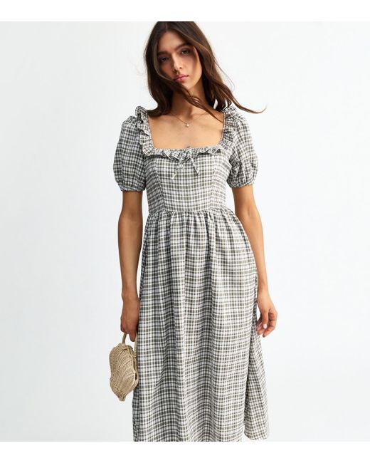 New Look Checked Corset Bodice Midi Dress in White | Lyst UK