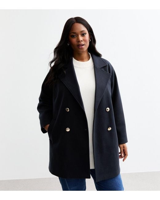 New Look Plus Size Double Breasted Pea Coat Curves in Black | Lyst UK