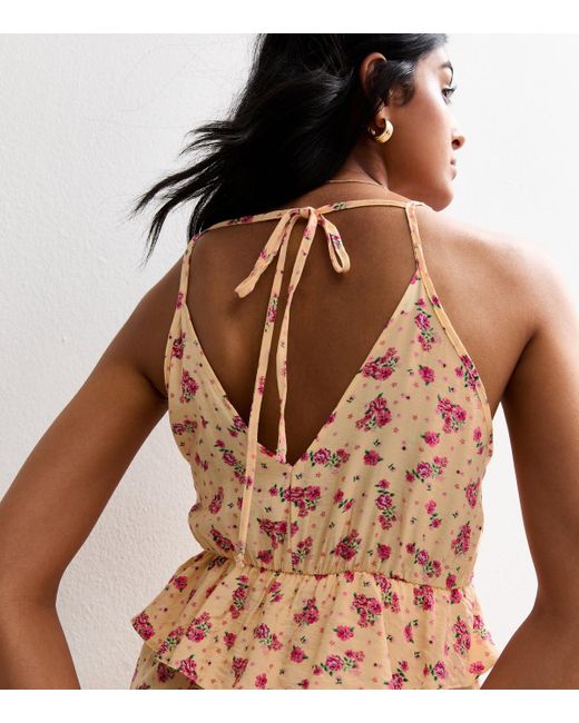 New Look Floral Print Ruffle Trim Midi Dress in Black | Lyst UK