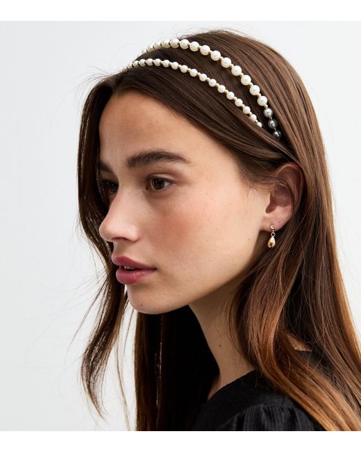 New Look Faux Pearl Double Row Headband in Black Lyst UK
