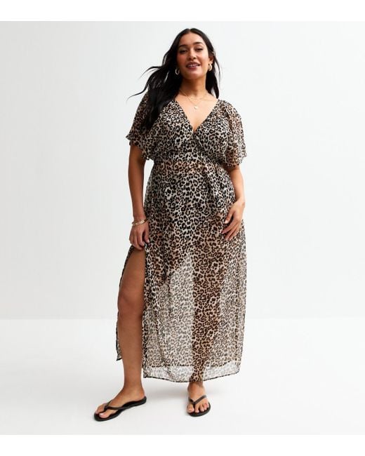 New Look Plus Size Leopard Print Maxi Dress Cover Up Curves in Brown ...
