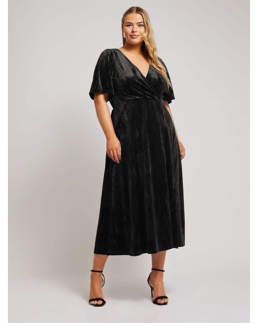 Yours Curve London Crushed Velvet Wrap Dress in Black | Lyst