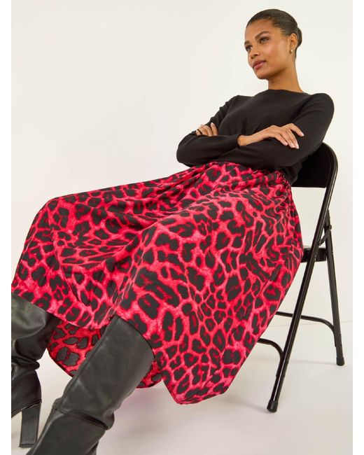 Roman Animal Print Twist Front Midi Dress in Red | Lyst