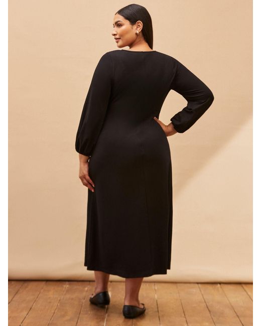 Live Unlimited Curve Long Sleeve Pleat Front Midi Dress in Black | Lyst
