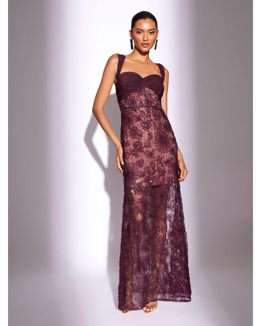 Lipsy Premium Sequin Embellished Lace Bardot Maxi Dress in Red | Lyst