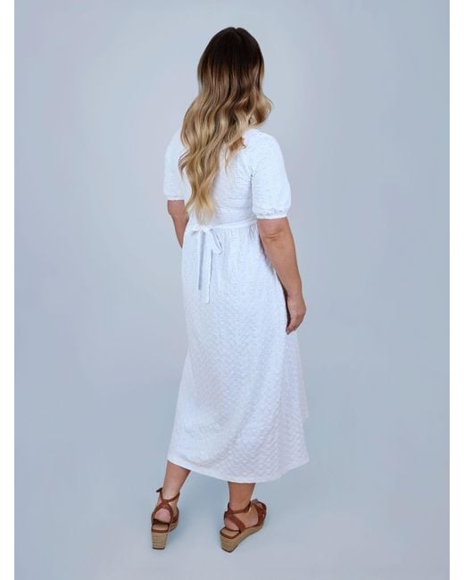 Jojo Maman Bébé Puff Sleeve Broderie V Neck Wrap Midi Dress | Lyst