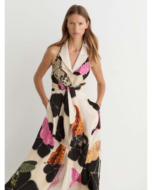 Reiss Azalea Nybg Butterfly-Print Midi Dress in White | Lyst