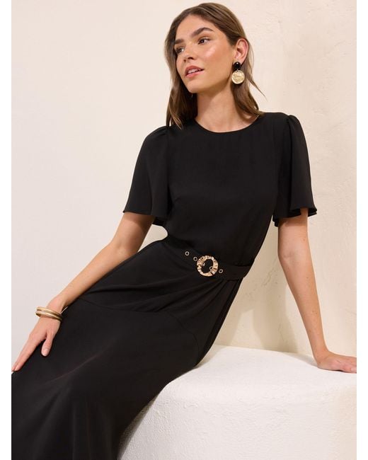 Friends Like These Short Sleeve Belted Workwear Midi Dress in Black | Lyst