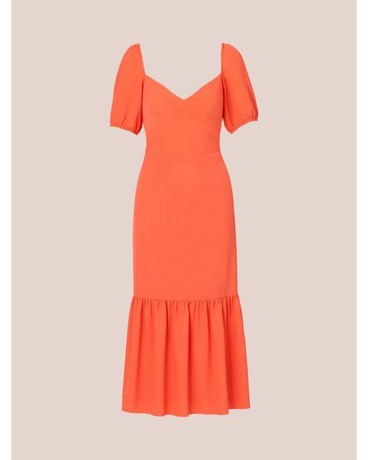 Adrianna Papell Puff Sleeve Midi Dress In Orange Lyst