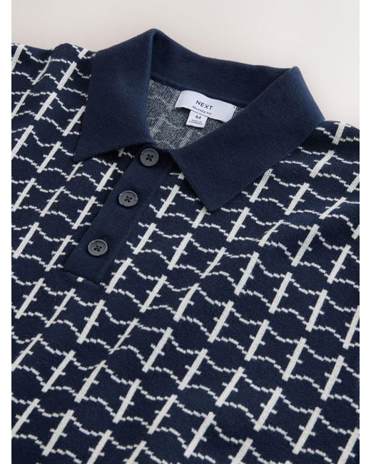 Next Geometric Pattern Knitted Polo Shirt in Blue for Men | Lyst