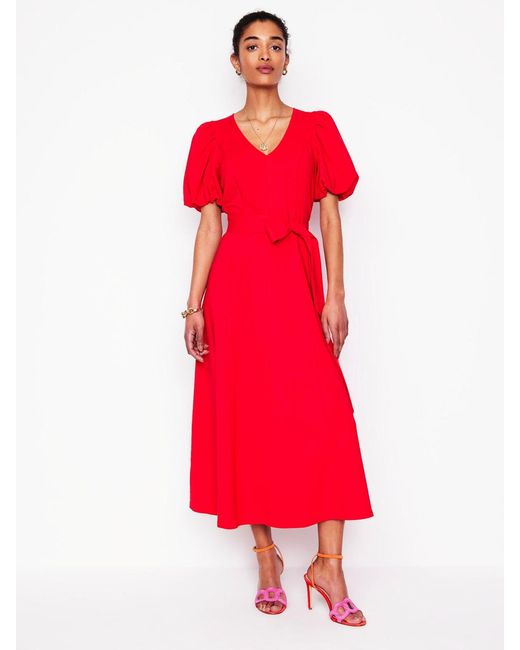 Boden Volume Sleeve Midi Dress in Red | Lyst