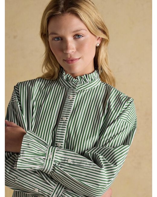 Joules Mae Oversized Frill Neck Stripe Shirt in Green | Lyst