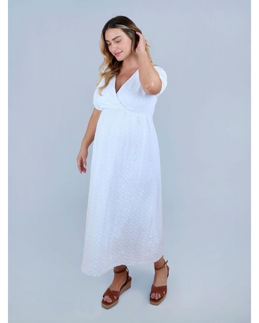 Jojo Maman Bébé Puff Sleeve Broderie V Neck Wrap Midi Dress | Lyst