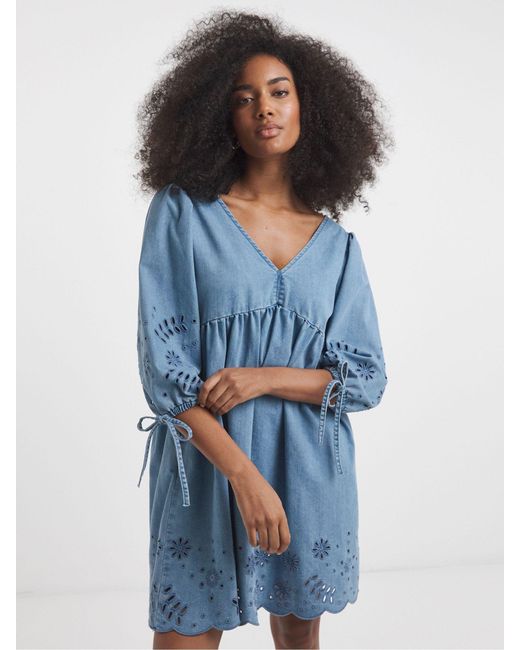 Simply Be Cut Work Mini Denim Smock Dress in Green | Lyst