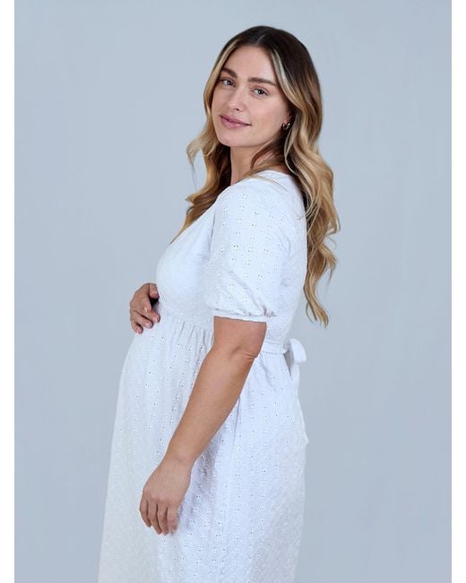 Jojo Maman Bébé Puff Sleeve Broderie V Neck Wrap Midi Dress | Lyst