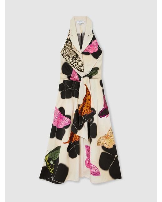 Reiss Azalea Nybg Butterfly-Print Midi Dress in White | Lyst