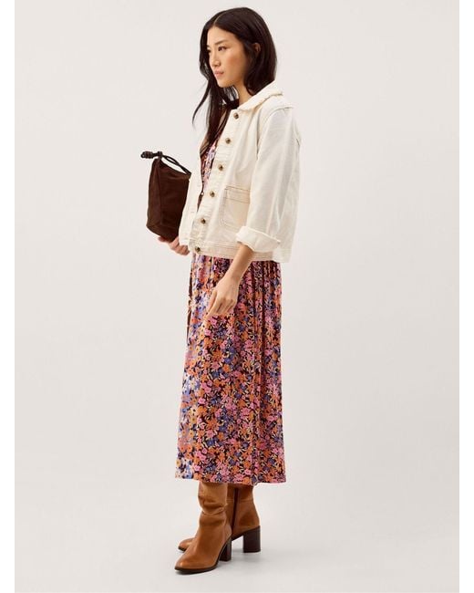 Monsoon Ceri V-Neck Floral Print Jersey Midi Dress in White | Lyst