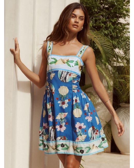 Lipsy Scarf Print Mini Dress in Blue | Lyst