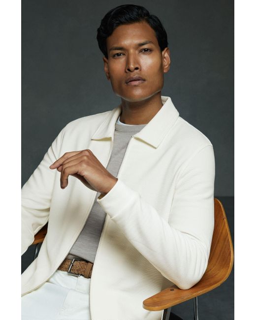 Reiss Hudson - Off White Textured Zip-through Overshirt, M in Natural for Men | Lyst
