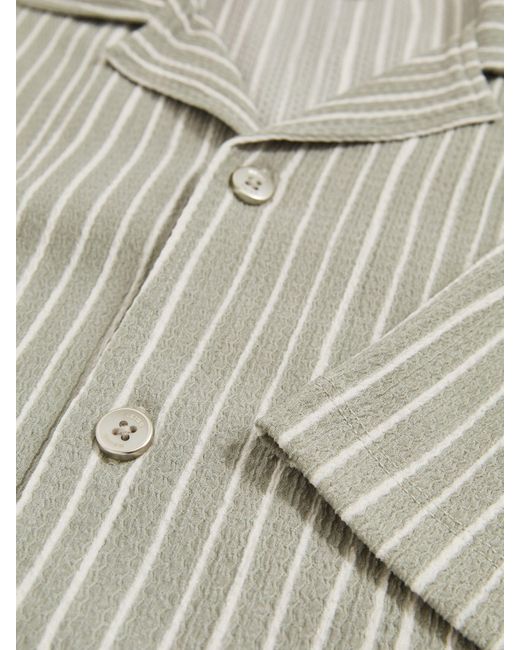 Reiss Max Textured Stripe Cuban Collar Shirt in Gray for Men | Lyst