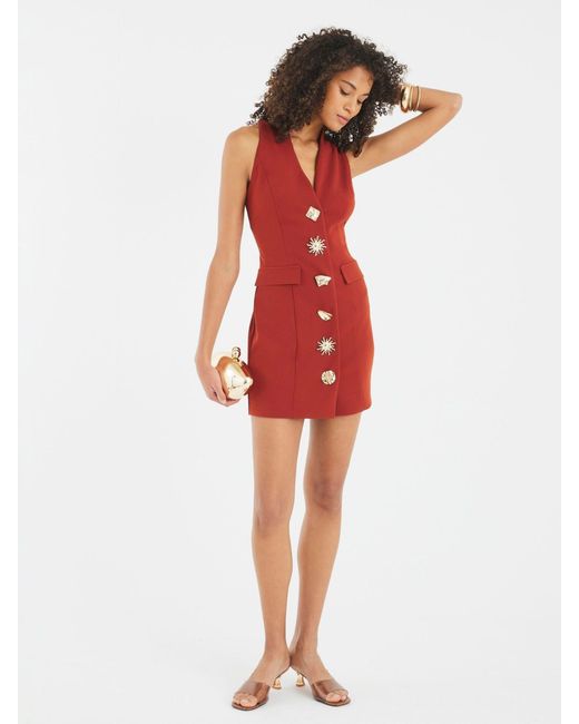River Island Button Detail Plunge Mini Dress in Red | Lyst