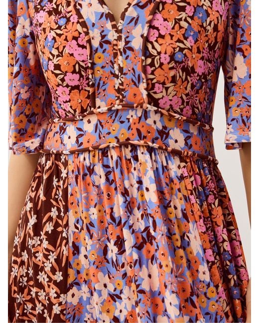 Monsoon Ceri V-Neck Floral Print Jersey Midi Dress in White | Lyst