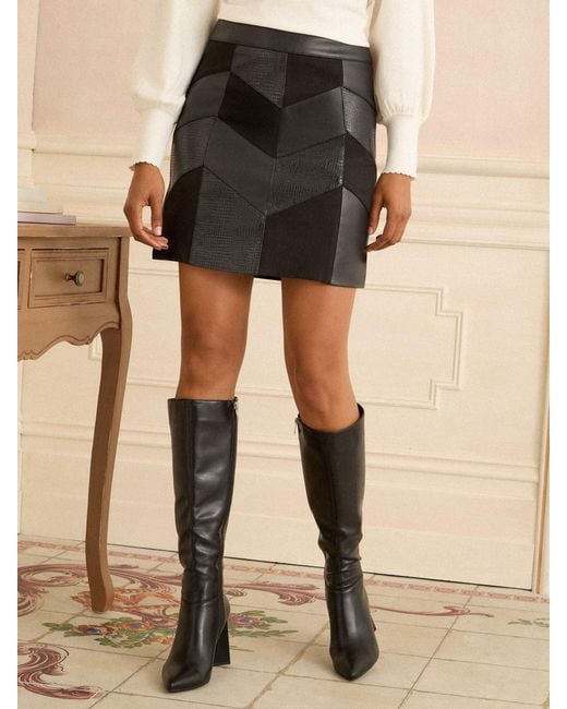 Love & Roses Petite Croc Mix Faux Suede And Faux Leather Mini Skirt in ...